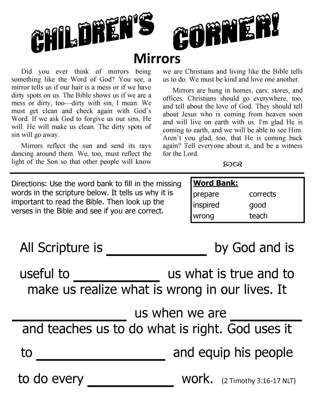 Mirrors – 2 Timothy 3:16-17 – General Council Churches of God, (Seventh ...